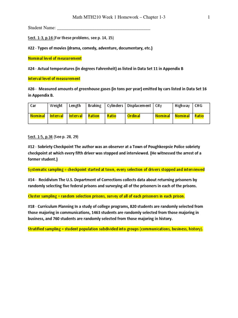 Homework Mth210 Week1 | PDF | Mean | Sampling (Statistics)