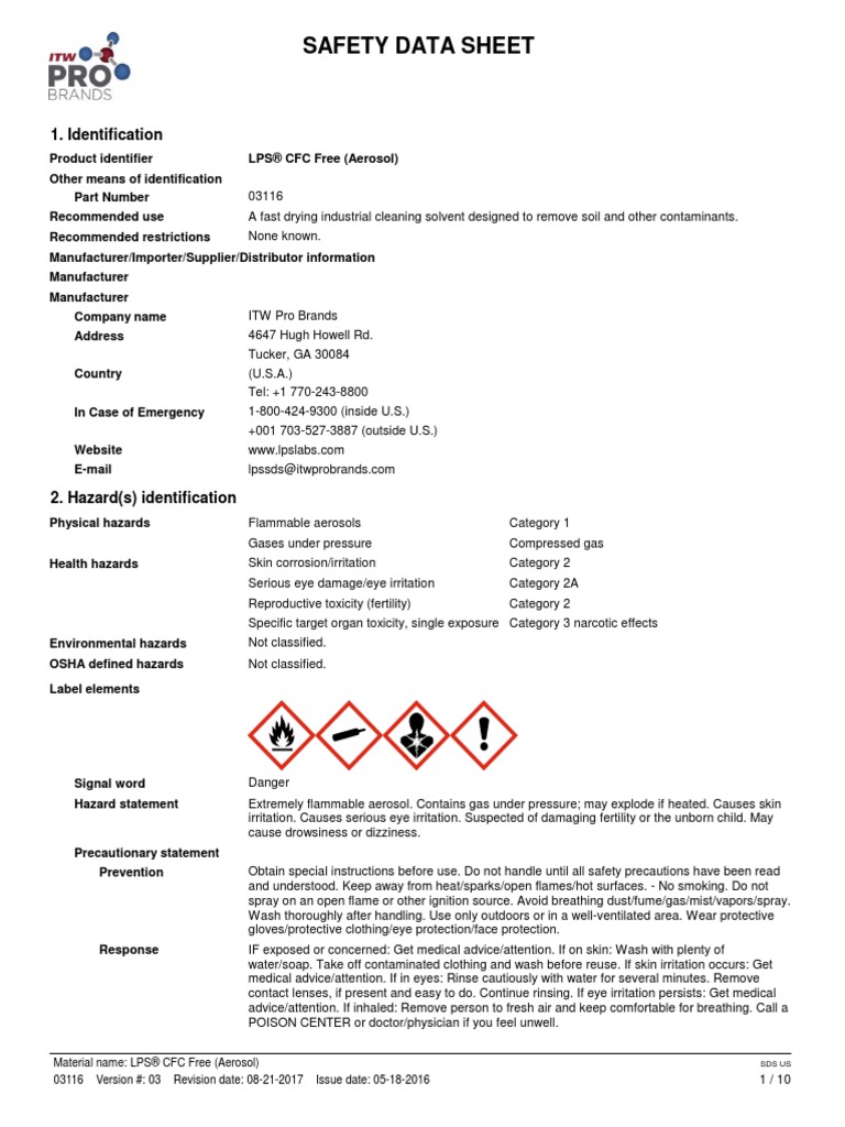 Electro Contact Cleaner (LPS-03116) | PDF | Dangerous Goods | Toxicity