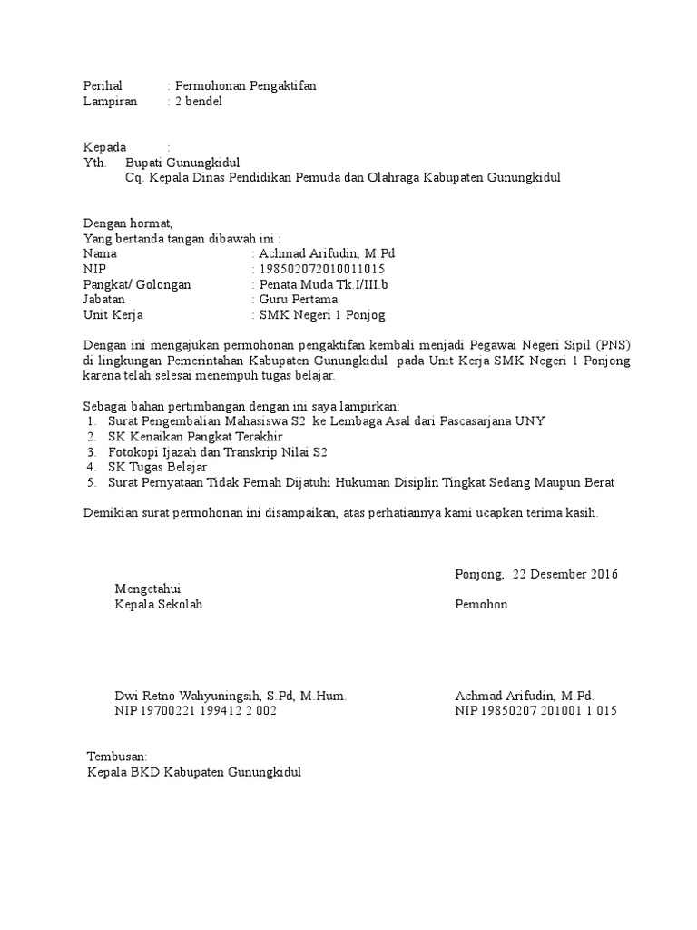 Pengaktifan Pns Achmad Arifudin | PDF