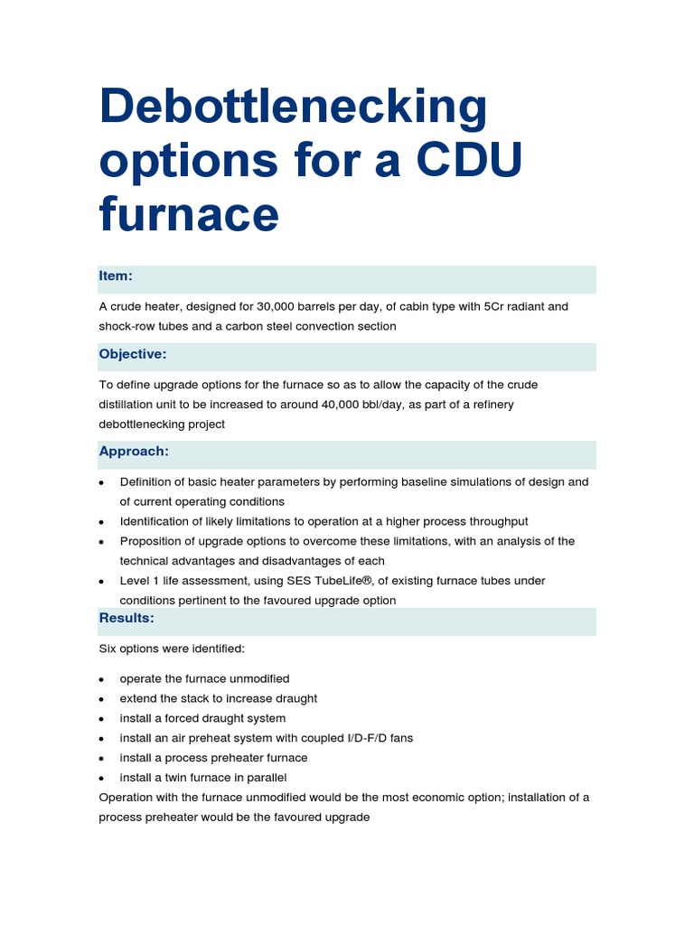 Debottlenecking Options For A CDU Furnace | PDF