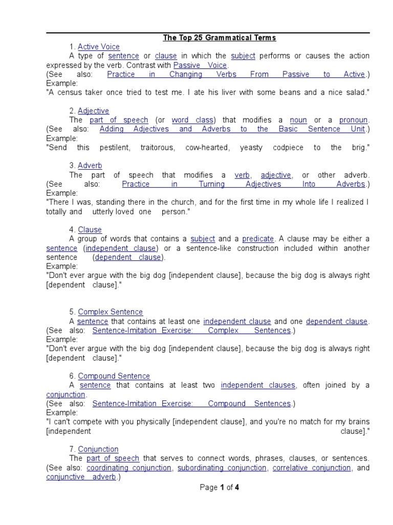 Grammatical Terms | PDF | Clause | Sentence (Linguistics)