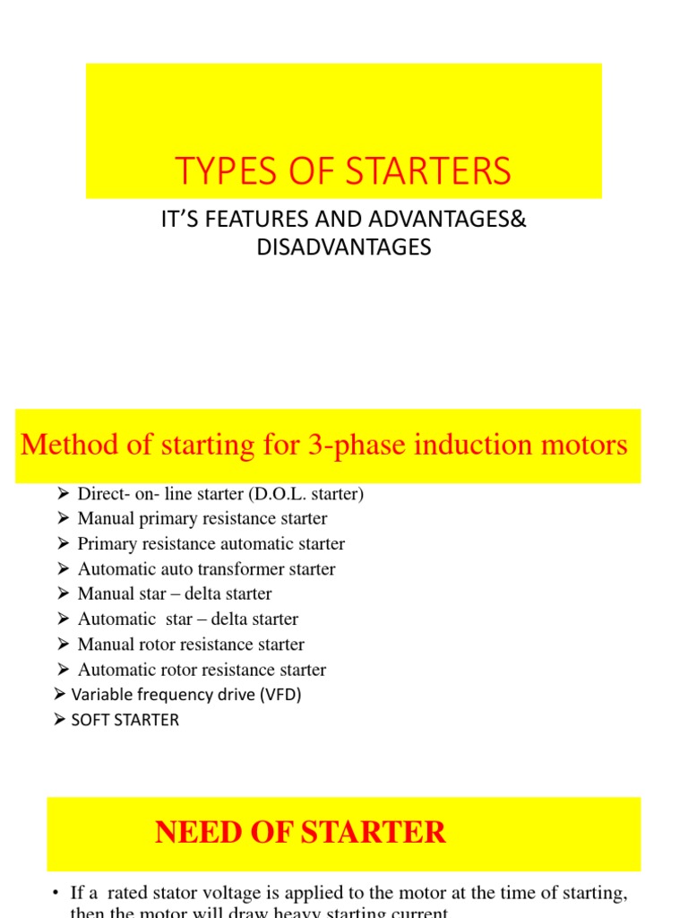 Types of Starters: It'S Features and Advantages& Disadvantages | PDF ...