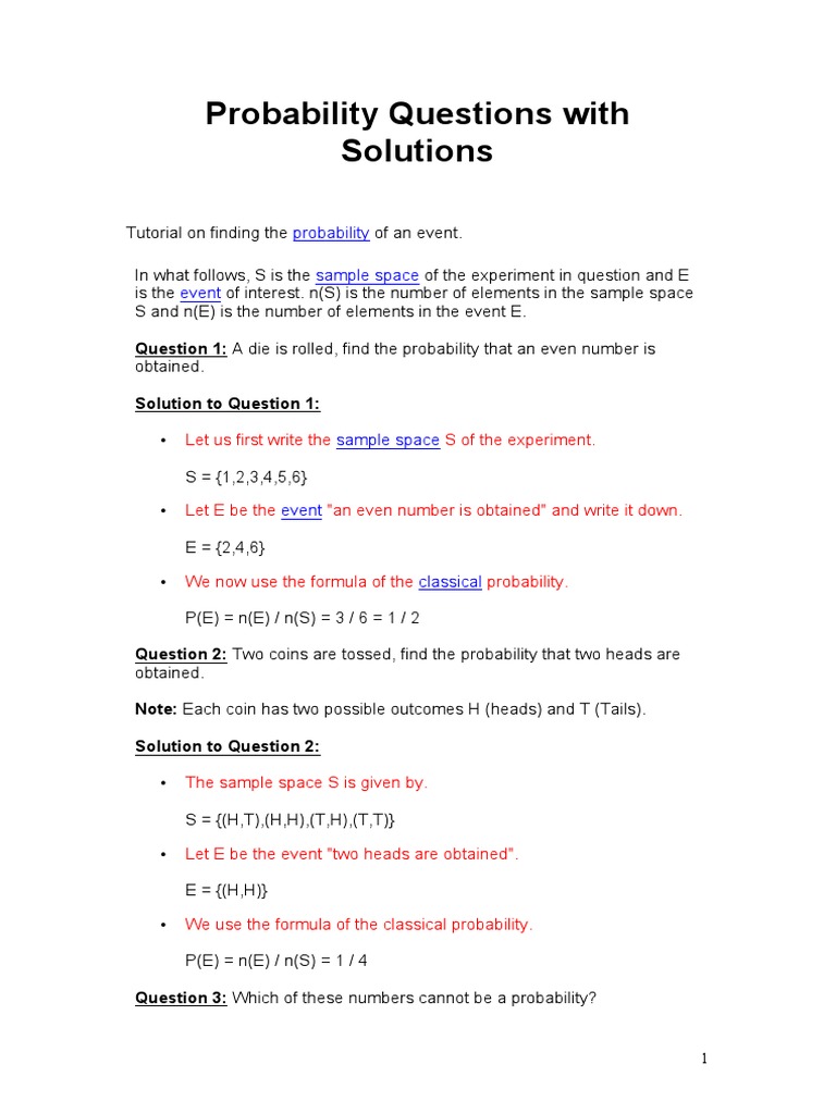 Basic Probabilty Questions PDF | PDF | Probability | Probability Theory