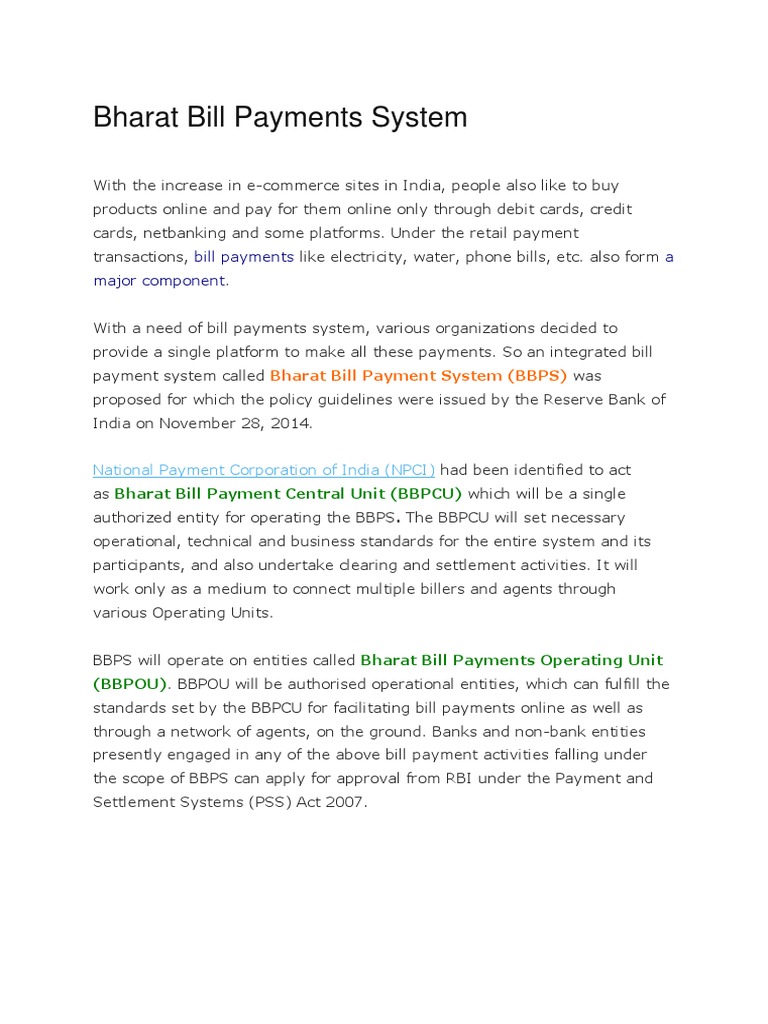 Overview of Bharat Bill Payment System | PDF