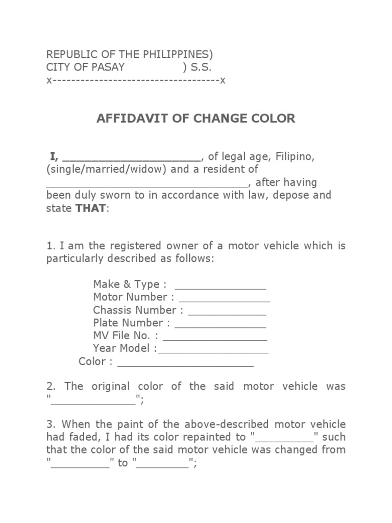 Affidavit For Change Color of Motor Vehicle | PDF