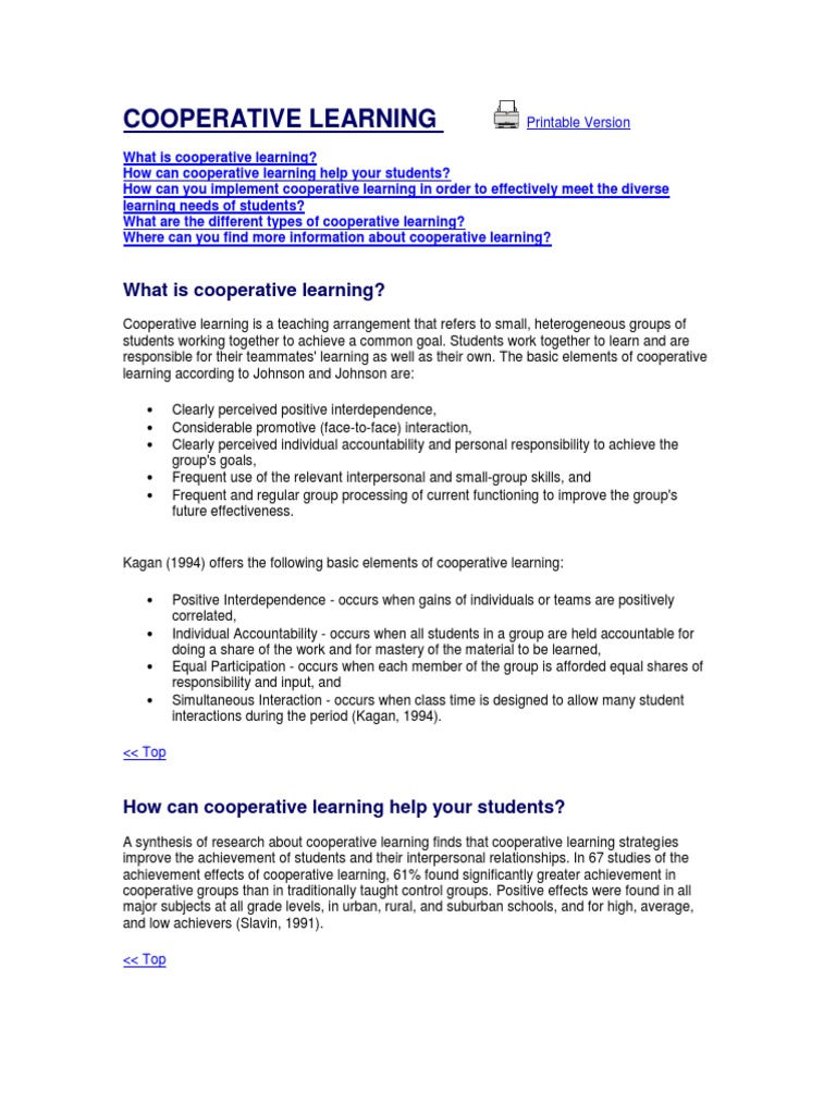Cooperative Learning | PDF | Special Education | Learning
