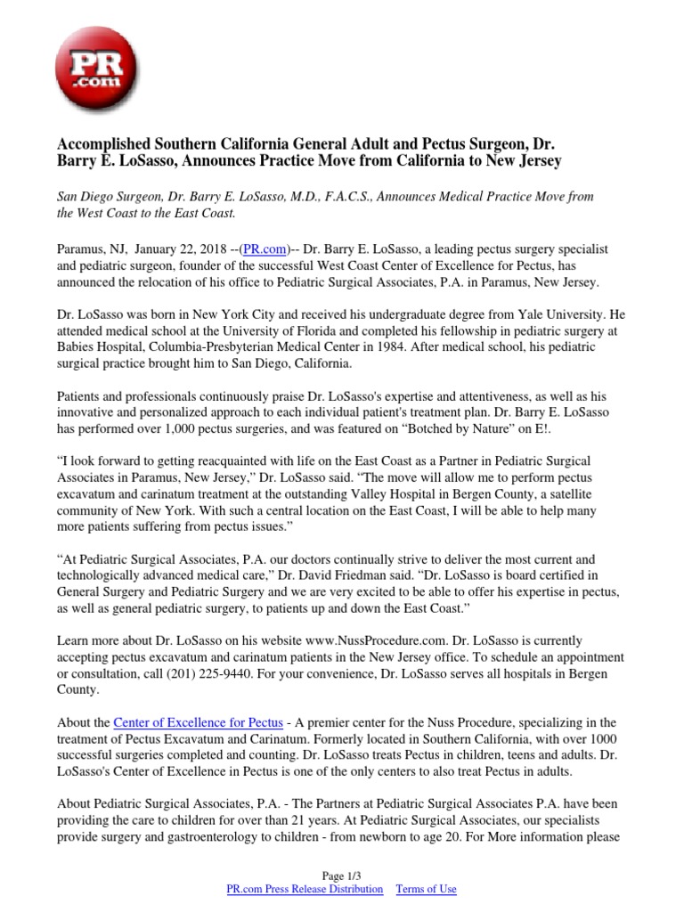NJ Welcomes Renowned Pectus Surgeon | PDF | Pediatrics | Doctor Of Medicine