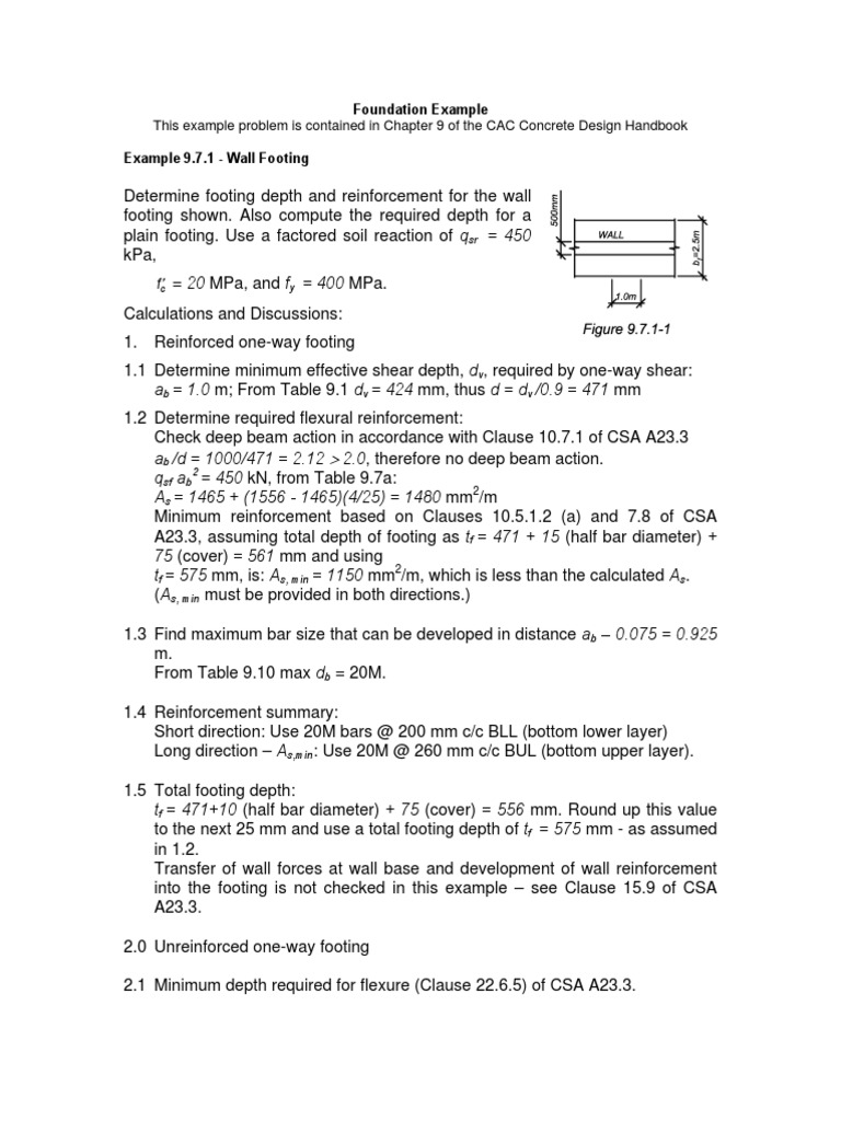 CSA A23.3 Wall Footing Example | PDF | Solid Mechanics | Building ...