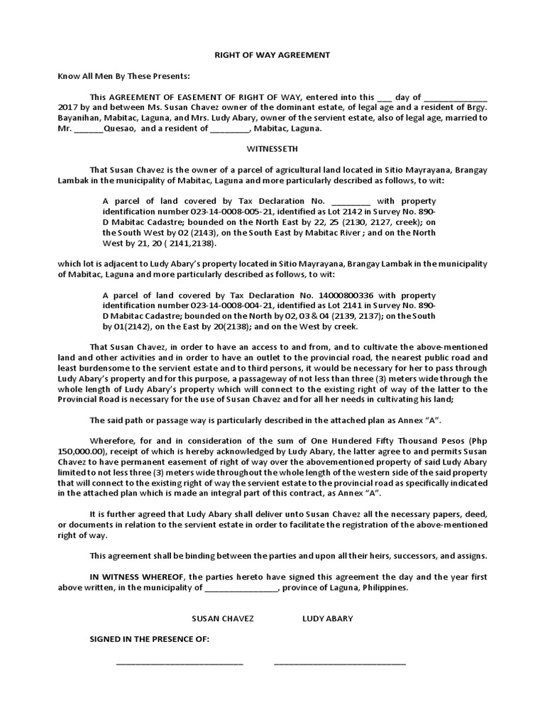 Right of Way Agreement | PDF | Land Lot | Property