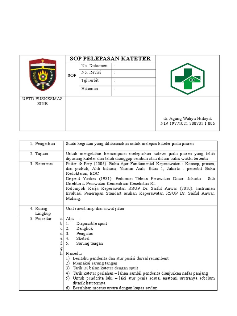 Sop Pemasangan Dan Pelepasan Kateter | PDF | Pengembangan Diri | Sains ...