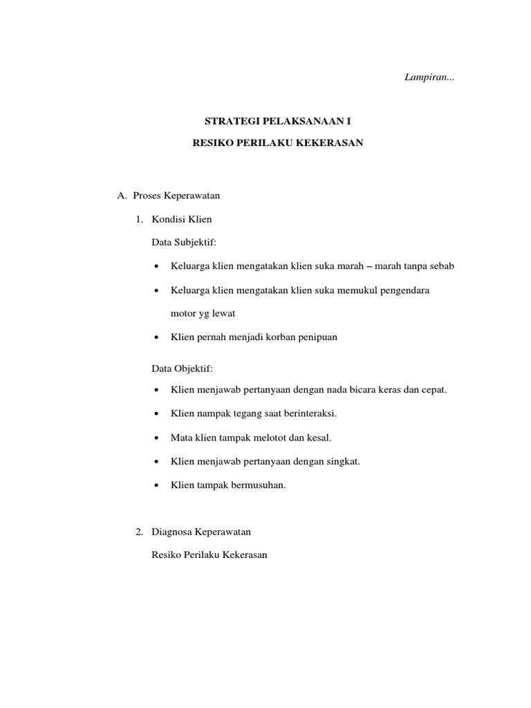 Strategi Pelaksanaan Resiko Perilaku Kekerasan (SP RPK) | PDF
