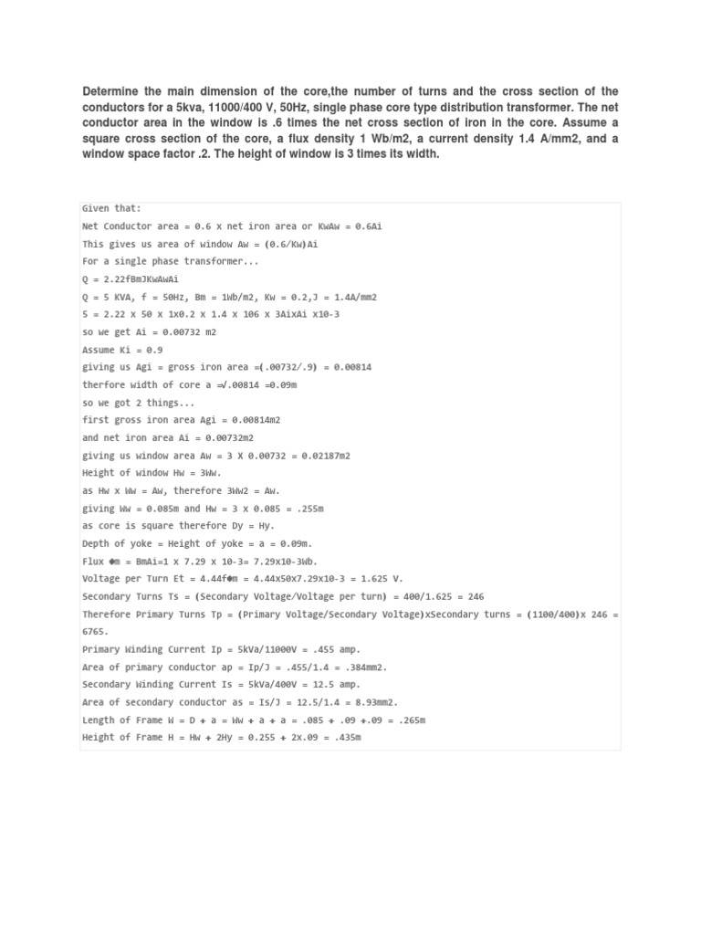 Determine The Main Dimension of The Core | PDF