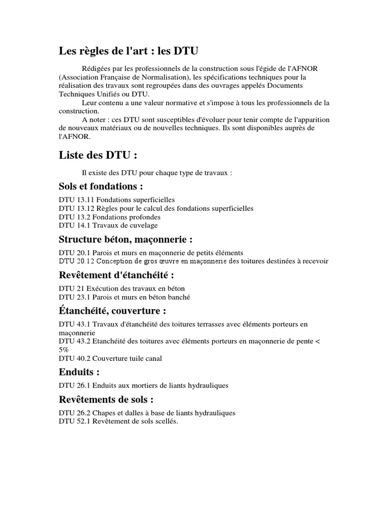 DTU-Liste Generale Normes DTU PDF | PDF