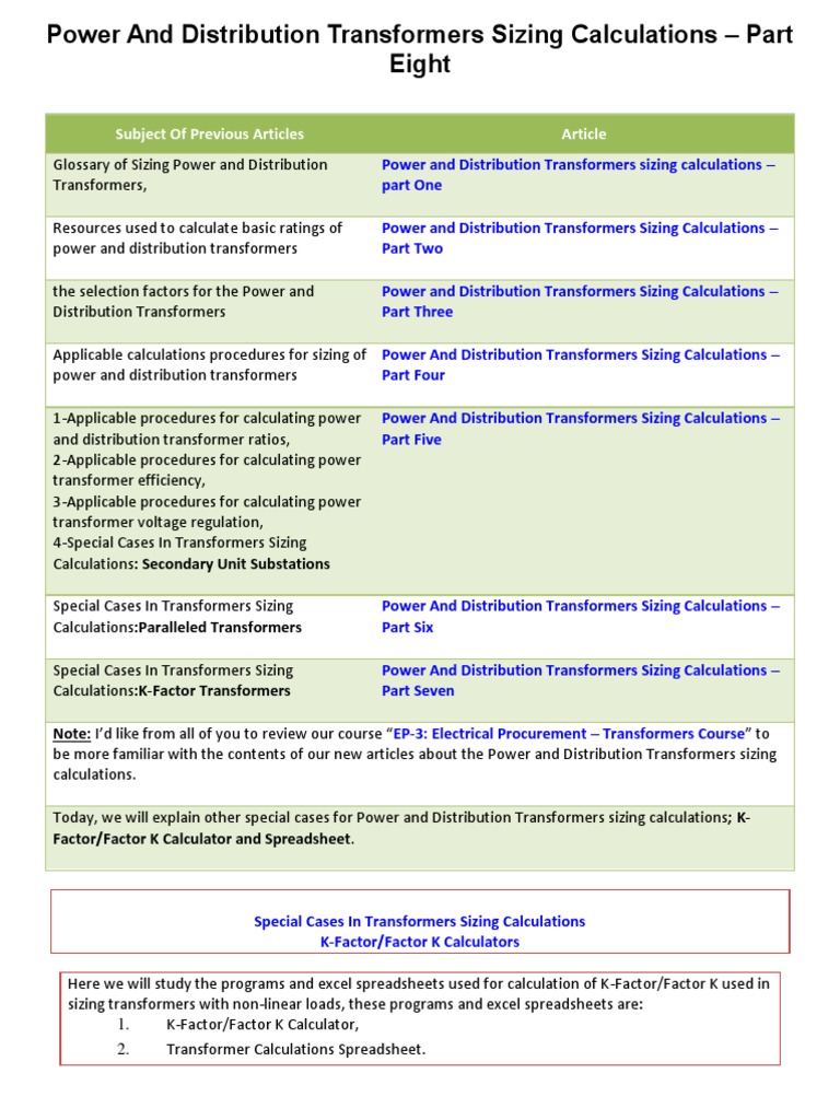 Power and Distribution Transformers Sizing Calculations 8 | PDF ...