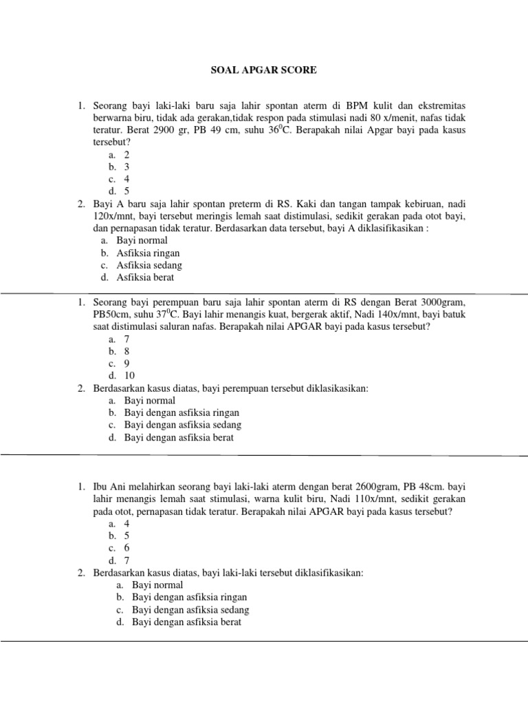 Soal Apgar Score | PDF