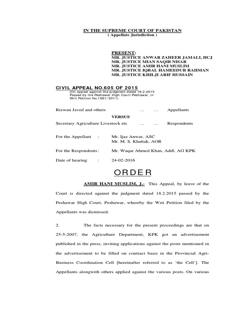 Order: in The Supreme Court of Pakistan | PDF | Khyber Pakhtunkhwa ...