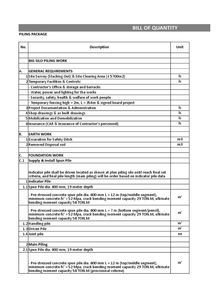 BOQ Piling Works | Download Free PDF | Deep Foundation | Concrete