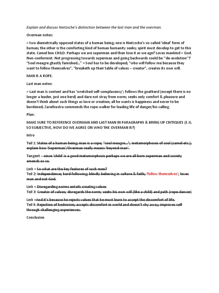 Explain and Discuss Nietzsche's Distinction Between The Last Man and ...