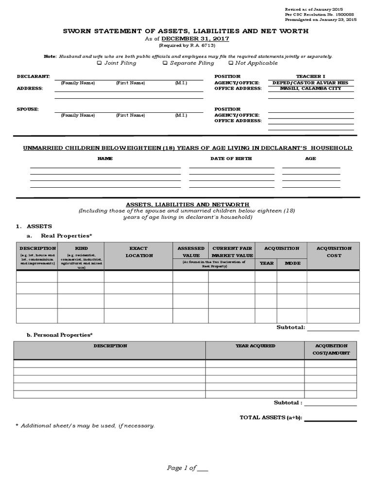 Saln 2017 Form | Net Worth | Identity Document