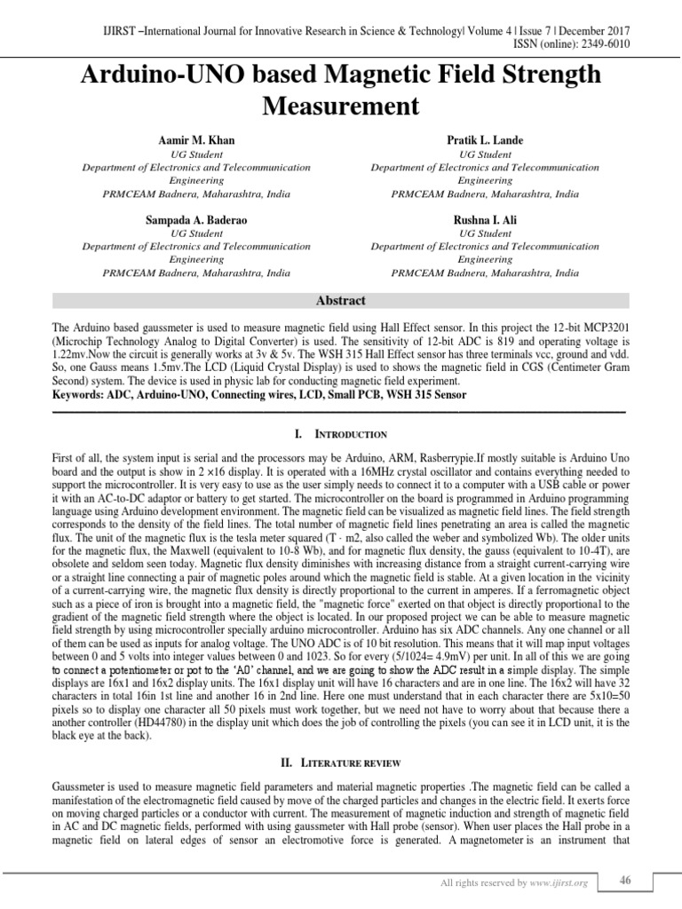 Arduino-UNO Based Magnetic Field Strength Measurement | PDF | Magnetometer | Magnetic Field