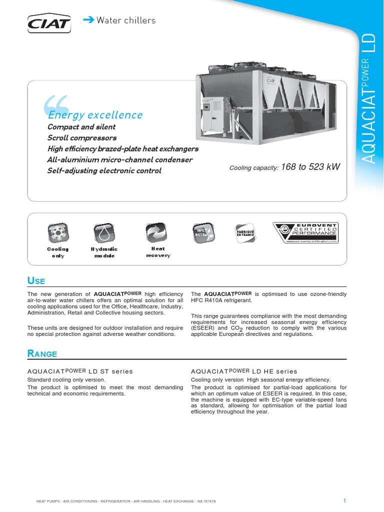 CIAT Chiller AQUACIATPOWER-LD-information-manual PDF | PDF | Heat Pump ...