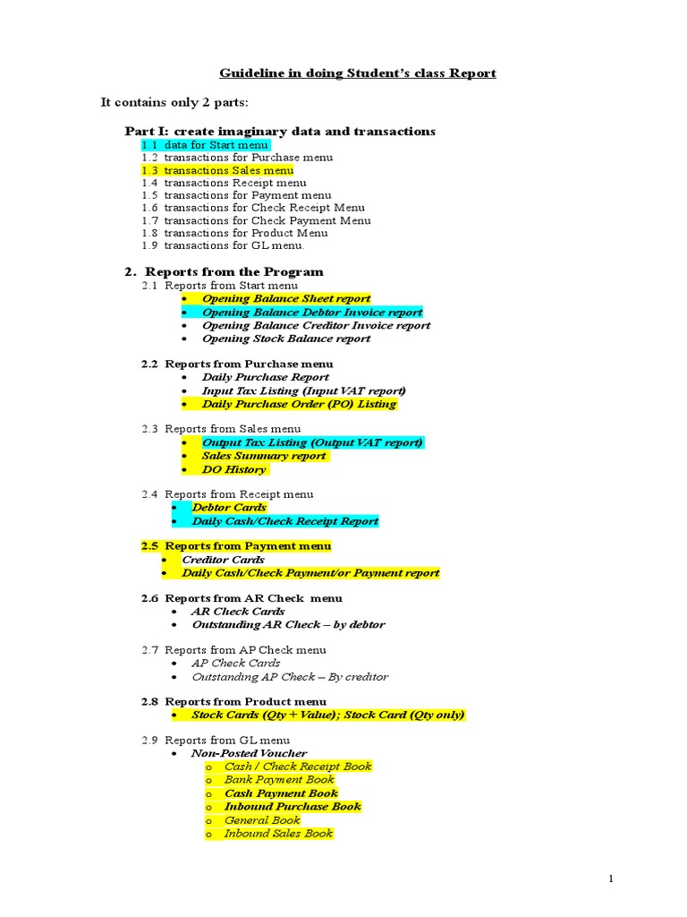 Student Class Report Guidelines | PDF | Payments | Receipt