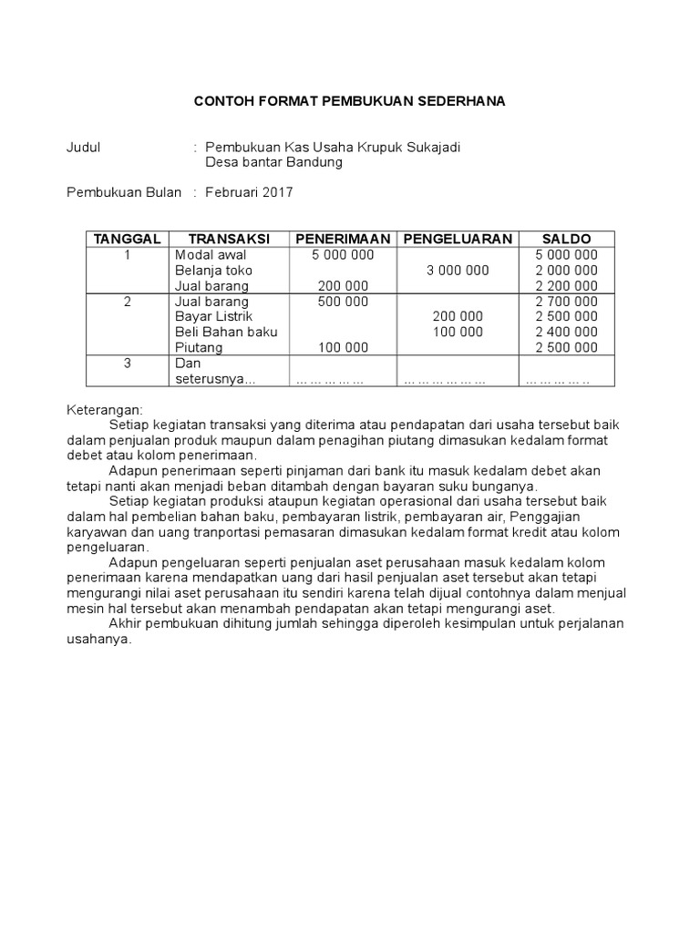 Contoh Format Pembukuan Sederhana | PDF