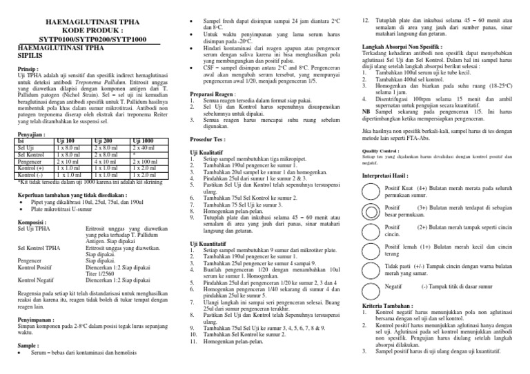 Prosedur dan Interpretasi Uji TPHA | PDF