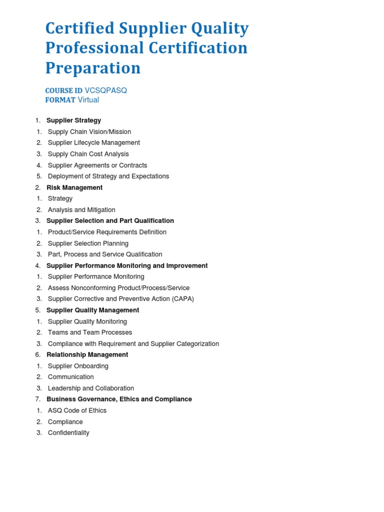 Virtual Certified Supplier Quality Professional | Download Free PDF | Professional Certification ...