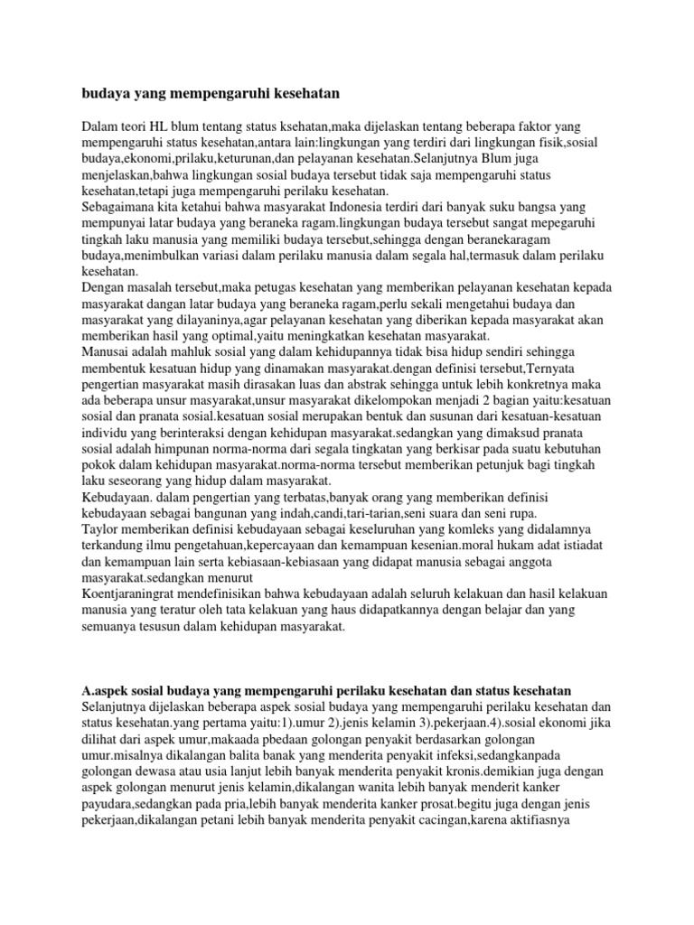 Budaya Yang Mempengaruhi Kesehatan | PDF | Pengembangan Diri