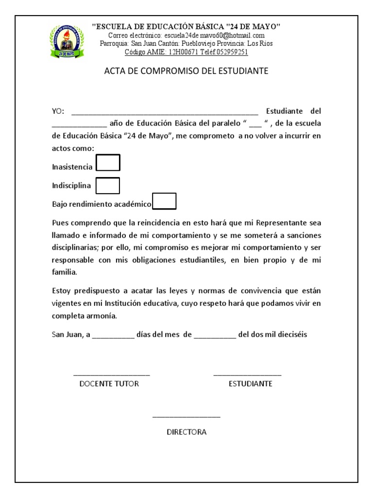 Acta de Compromiso Del Estudiante | PDF