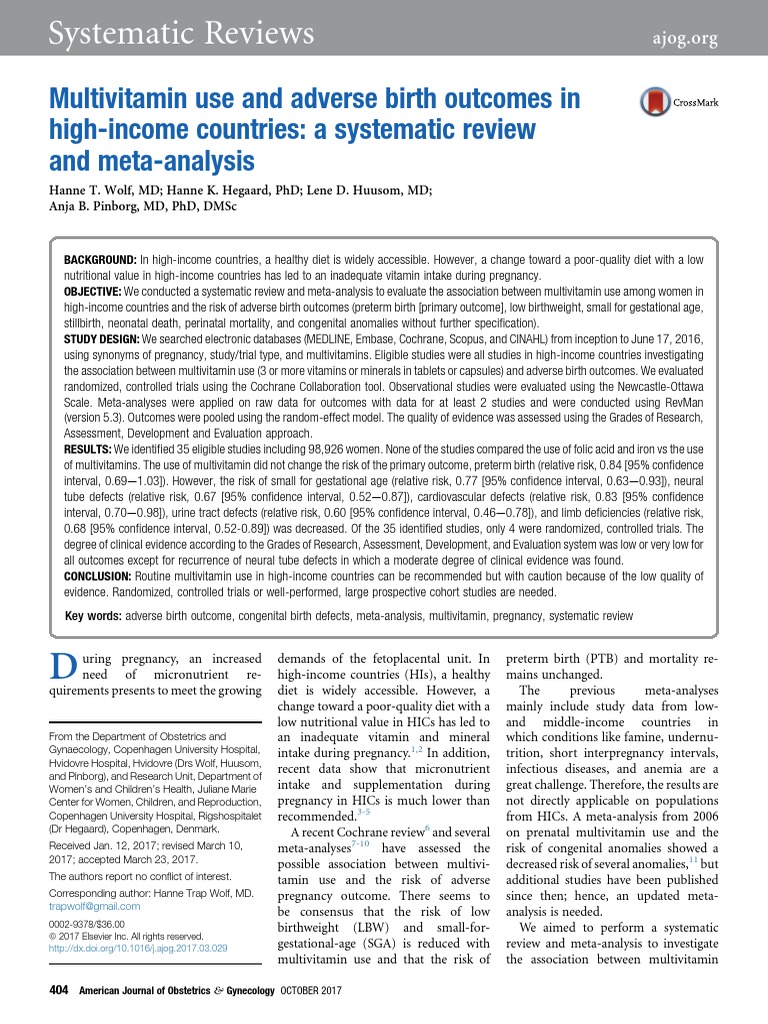 Wolf Et Al Multivitamins | PDF | Randomized Controlled Trial | Meta ...