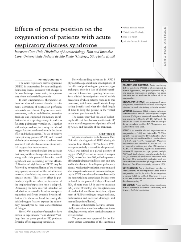 Effects of Prone Position On The Oxygenation of Patients With Acute ...