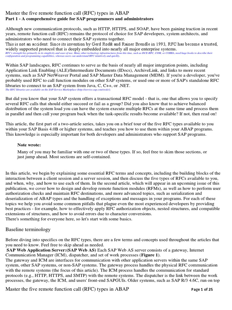 ABAP RFC Types Guide for SAP Experts | PDF | Subroutine | Server (Computing)