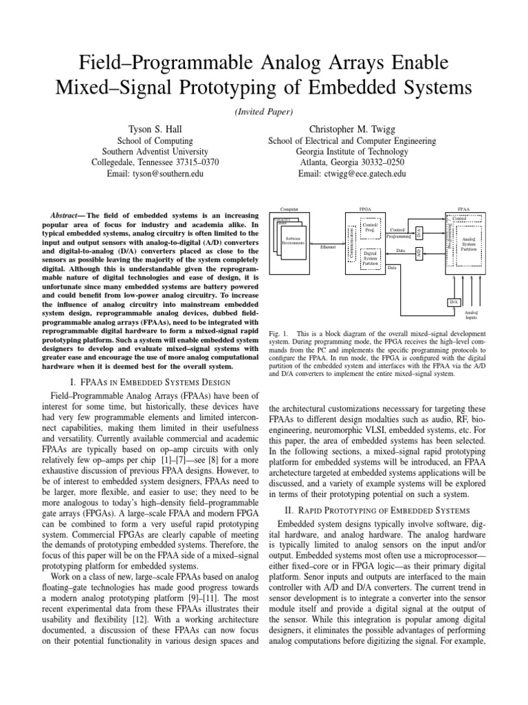 Field-Programmable Analog Arrays Enable Mixed-Signal Prototyping of Embedded Systems | PDF ...