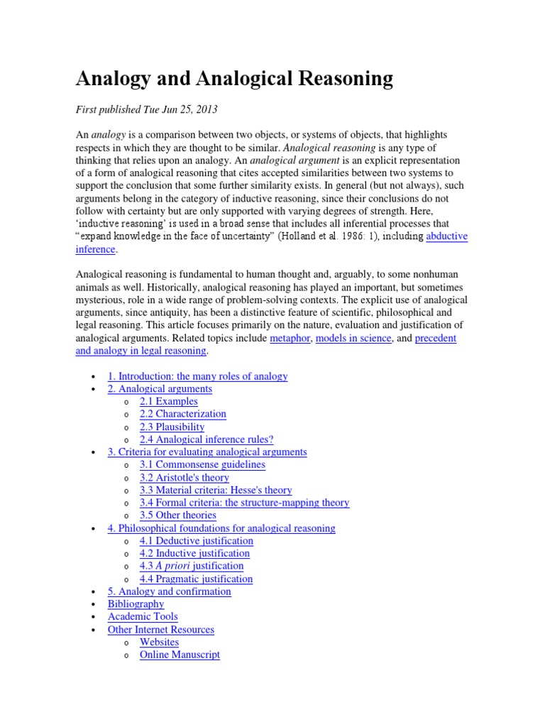 Analogy and Analogical Reasoning | PDF | Analogy | Reason Analogy and Analogical Reasoning | PDF | Analogy | Reason
