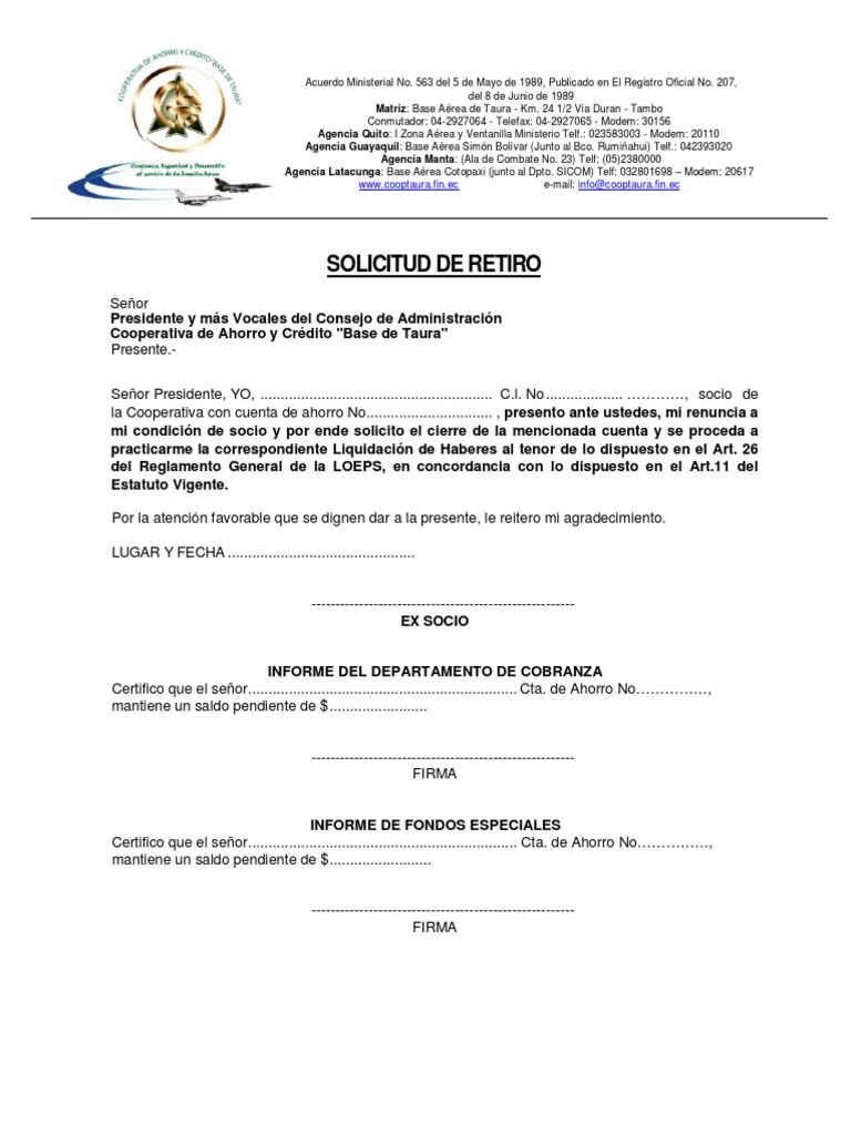 Solicitud de Retiro | PDF