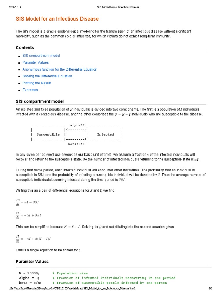 SIS Model For An Infectious Disease | PDF | Infection | Diseases And ...