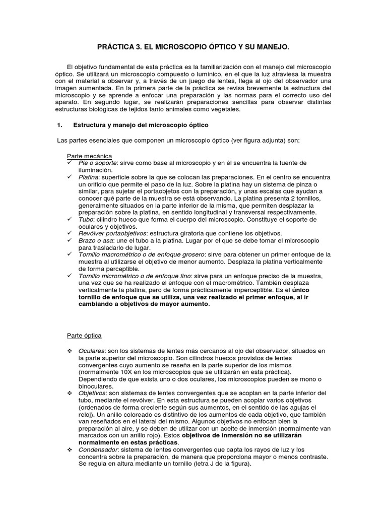 PRÁCTICA No 1. Micros | PDF | Microscopio | Plantas