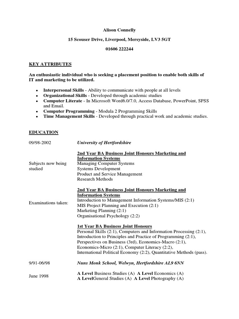 Alison Connelly CV | PDF | Information System | Literacy