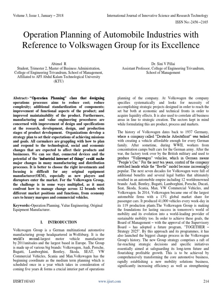 Operation Planning of Automobile Industries With Reference To ...