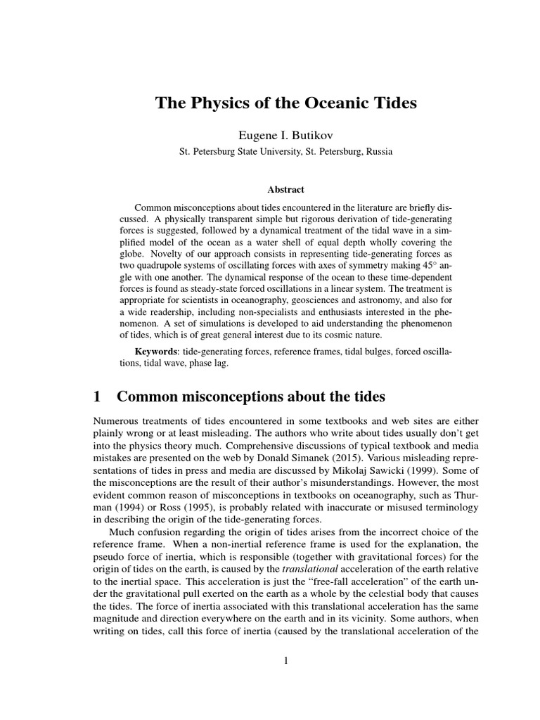 The Physics of The Oceanic Tides - Eugene Butikov | PDF | Rotation ...