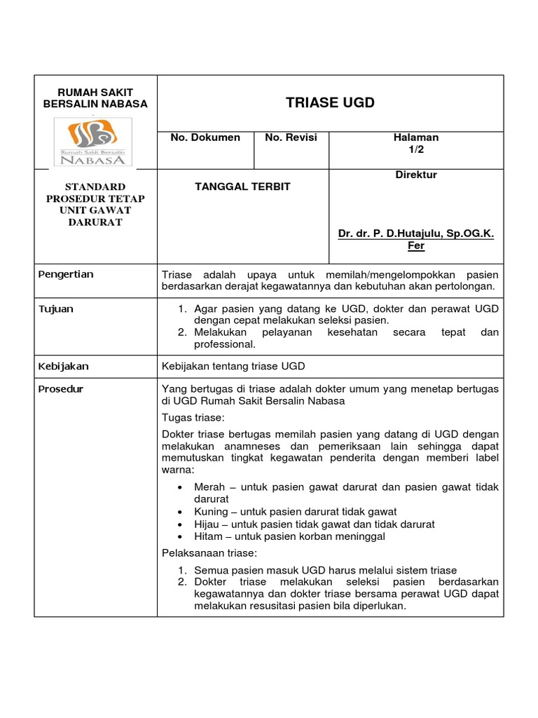 Format SOP Triase IGD | PDF