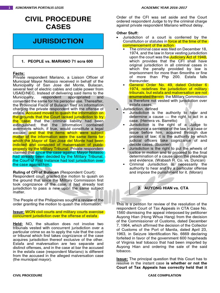Civil Procedure Jurisdiction To Rule 7 | PDF | Lawsuit | Complaint