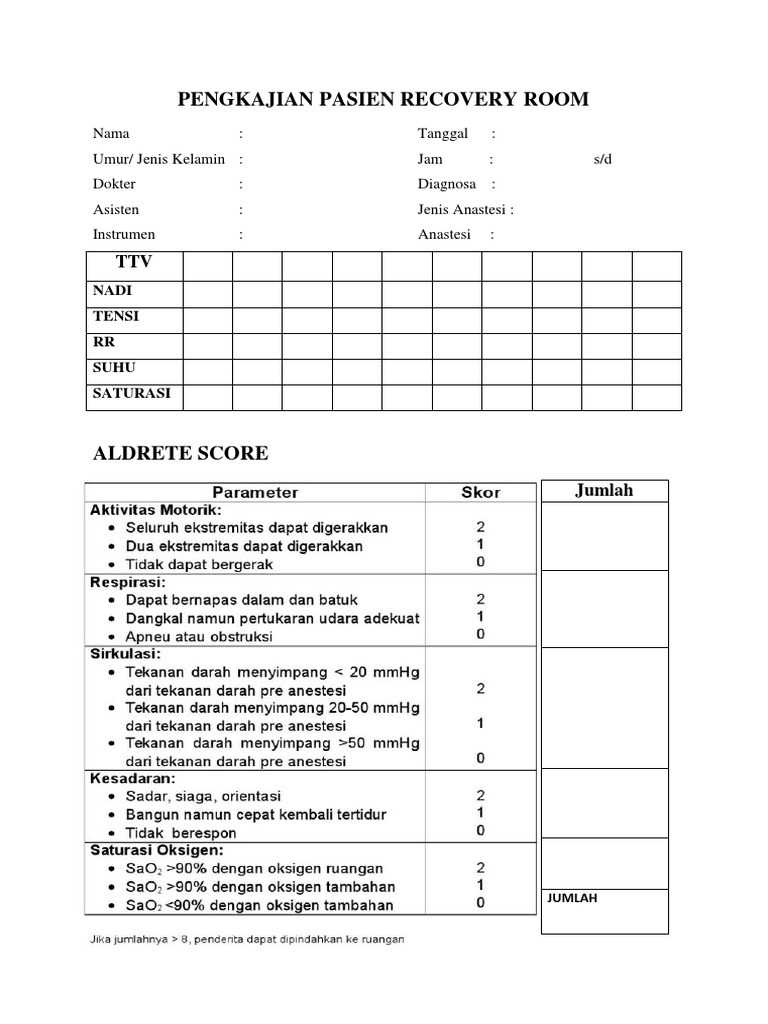 Pengkajian Pasien Recovery Room Aldrete Score | PDF