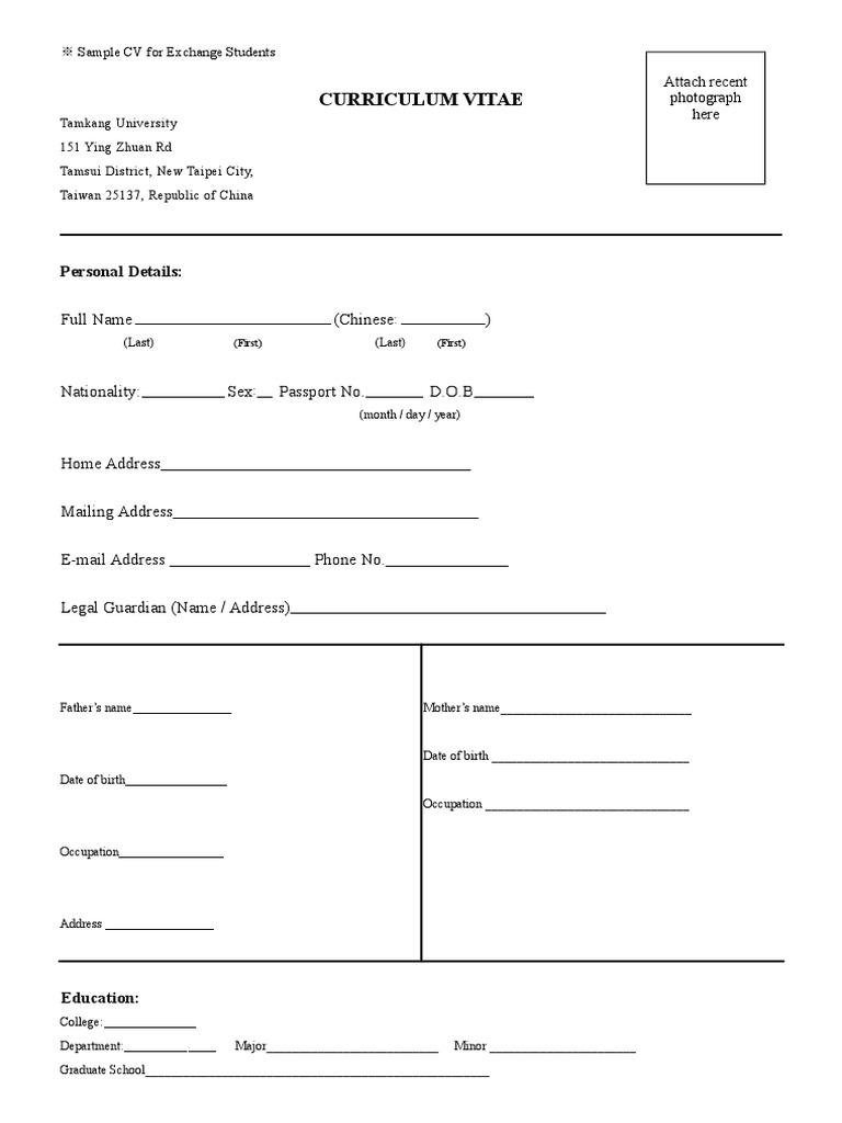 Sample CV For Foreign Students | PDF | Labour | Employment