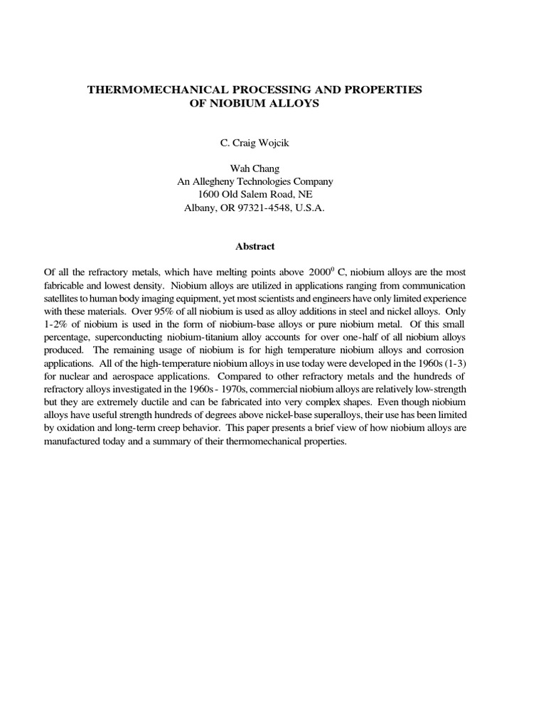 Thermomechanical Processing and Properties of Niobium Alloys | PDF ...