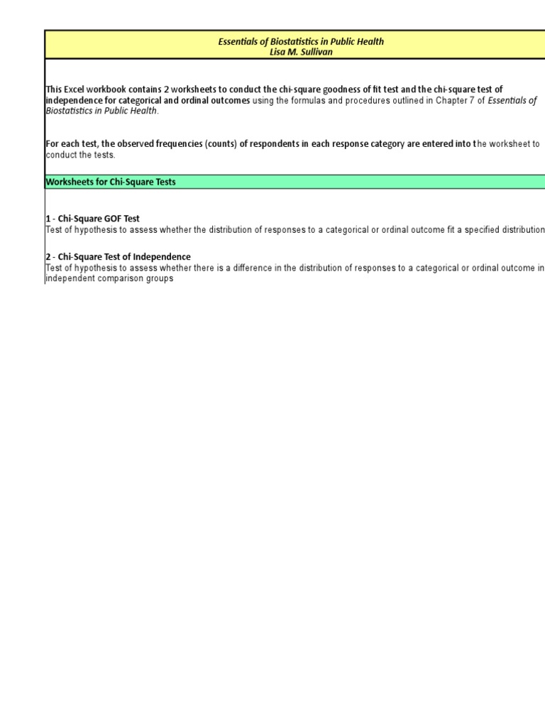 Essentials of Biostatistics in Public Health: Worksheets For Chi-Square ...