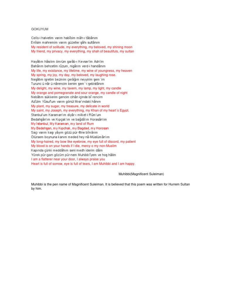Suleyman Poem For Hurrem | PDF