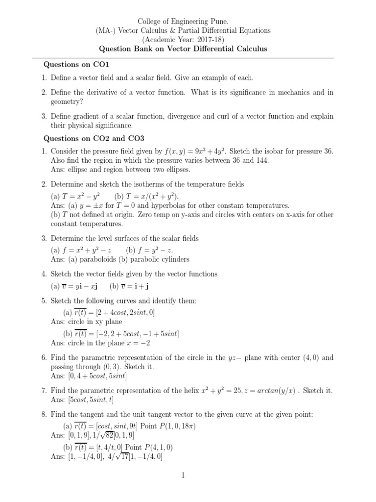 Question Bank On Unit 1 | PDF | Gradient | Derivative